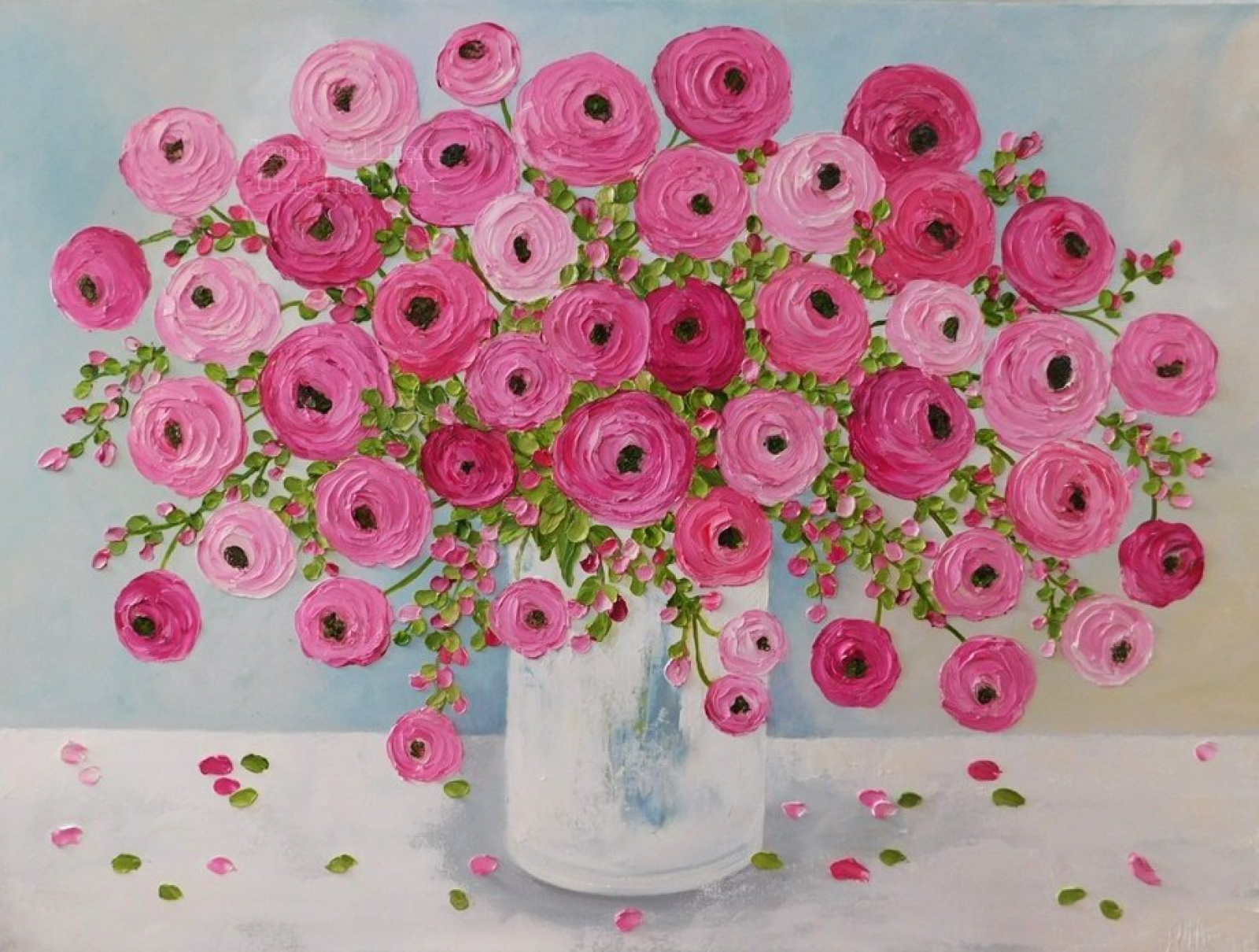 Custom Ranunculus oil impasto, Ranunculas painting | Kenzie's Cottage
