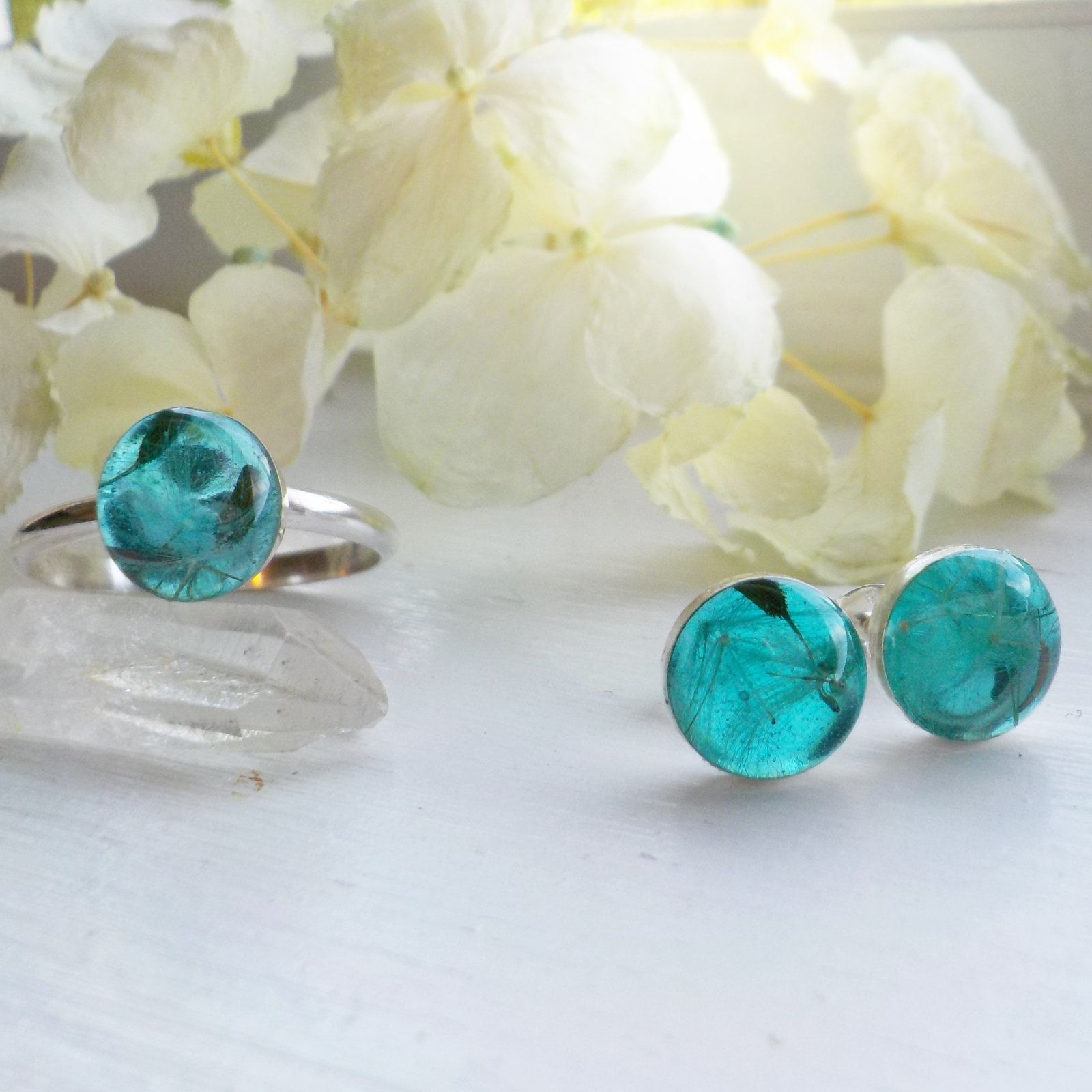 Turquoise Dandelion Dried Flower Ring, Aqua Dandelion Ring | Kenzie's ...